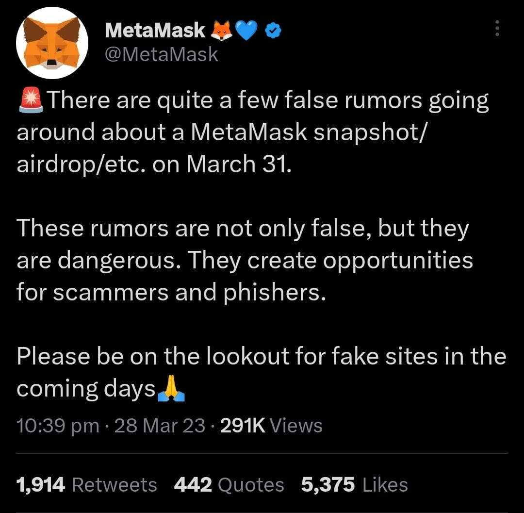 metmask statement on market rumours about metamask token air | Crypto ...