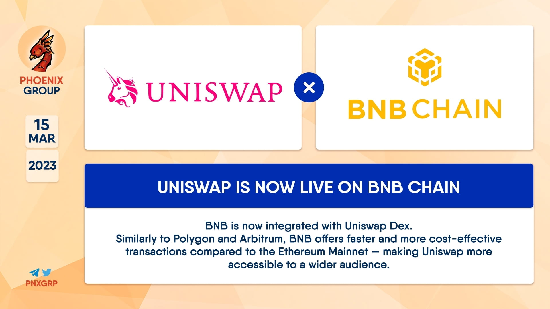 #Uniswap is now live on #BNBChain Uniswap has announced on | Phoenix ...