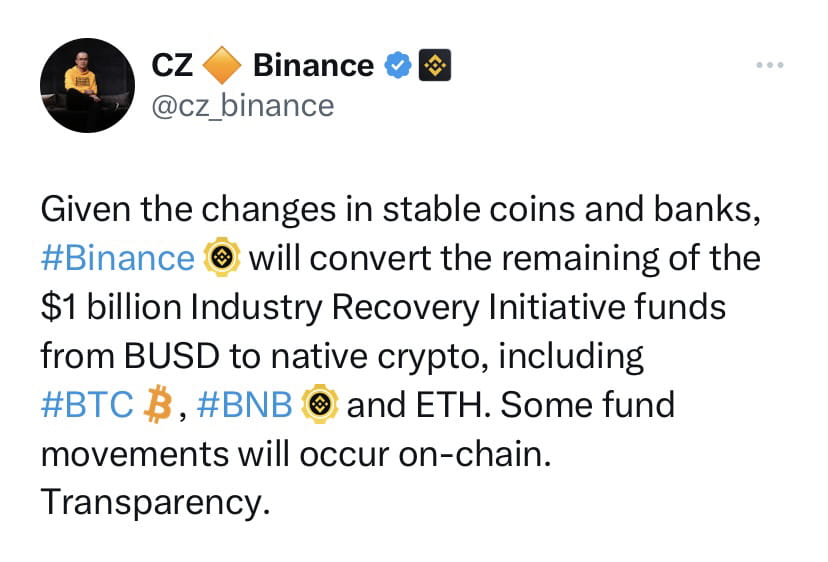 Given the changes in stable coins and banks, Binance will c | Lambe ...