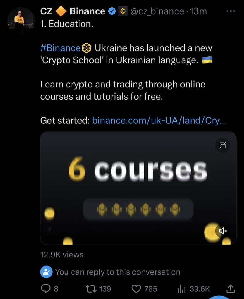 CZ TWEET Regarding CRYPTO SCHOOL #BNB #Binance #czbinance | CryptoHeistCapital on Binance Square