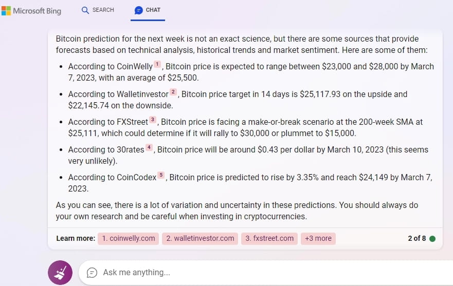 Bitcoin prediction with Bing chat #Bitcoin #Binance #ai #ch ...
