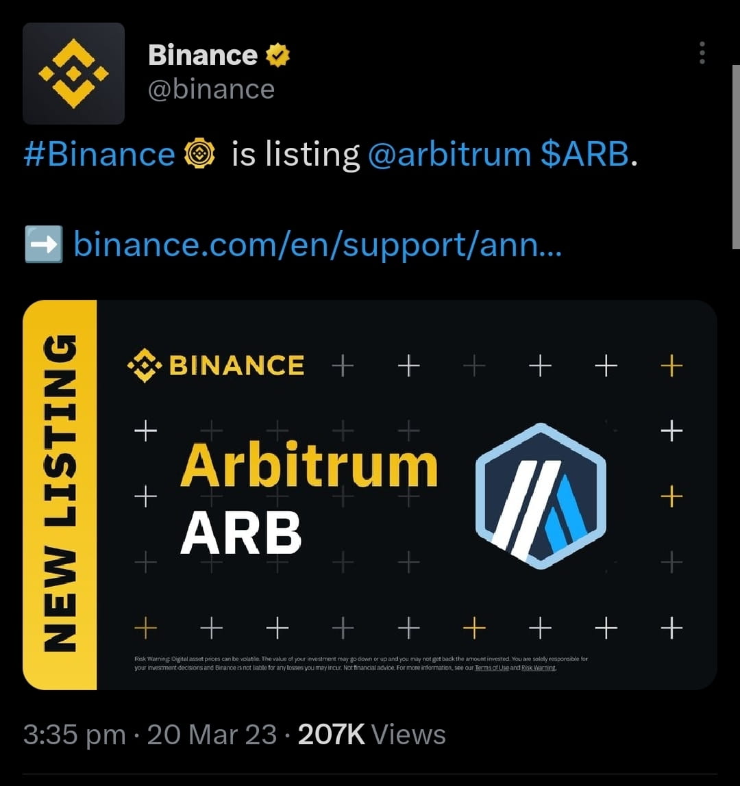 #Binance is listing @arbitrum $ARB. #Binance #arb #btc #ar | Crypto PM on Binance Square