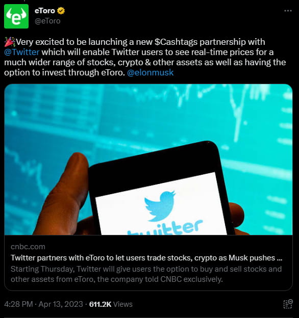 Twitter Partners with eToro and starting Thursday, Twitter w | Daily ...