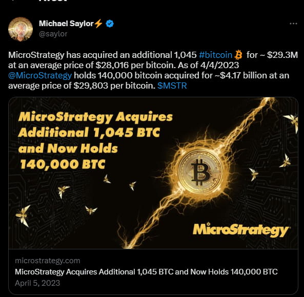 MicroStrategy has acquired an additional 1,045 #bitcoin for | Crypto PM on Binance Square