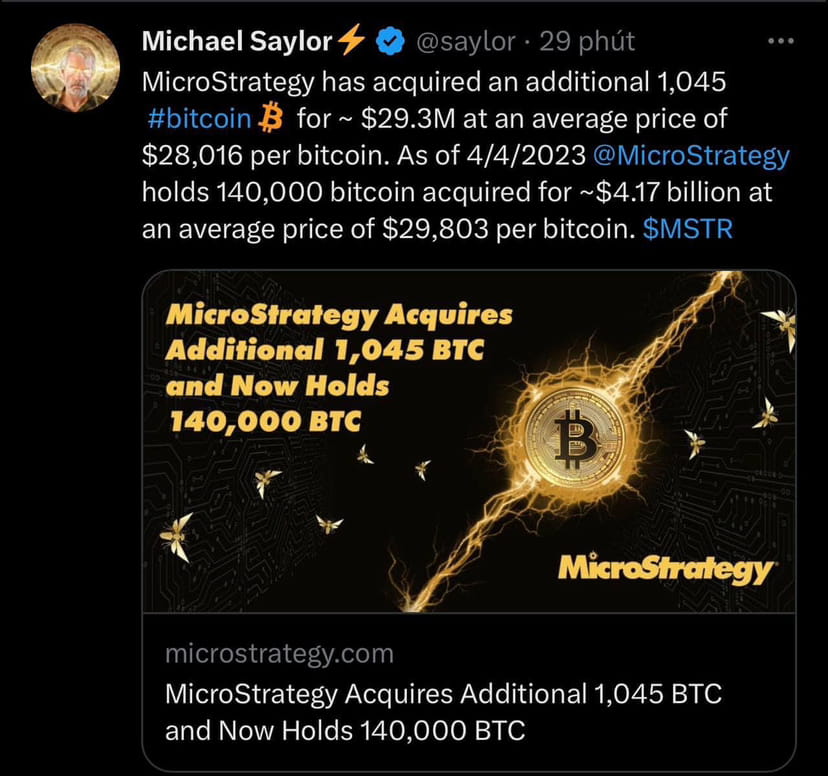 🔥MicroStrategy 刚刚又买了 1,045 BTC 👀 ~ 2,930 万美元 MicroStrategy | PCB Block ...