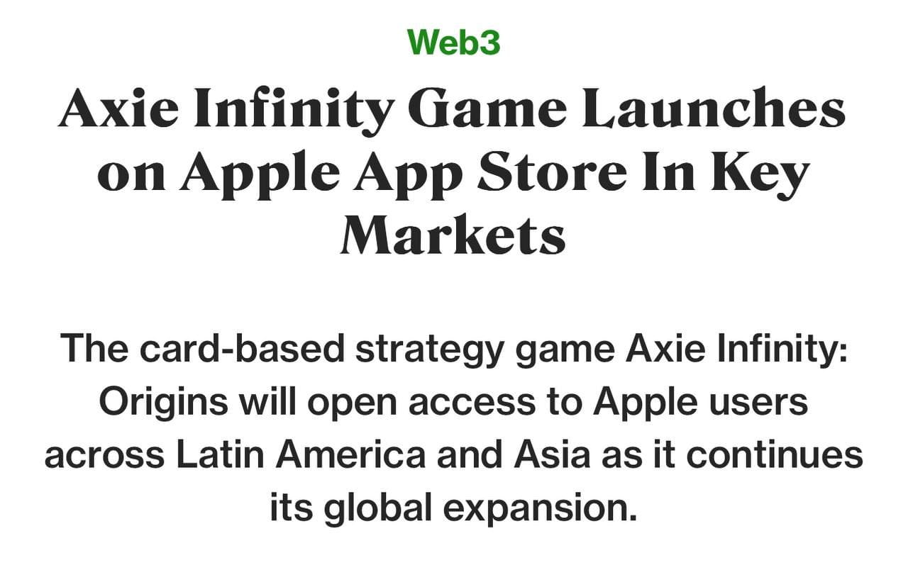 Breaking News : Apple Allows #AXS Infinity Crypto Game in A | Crypto Makki on Binance Square
