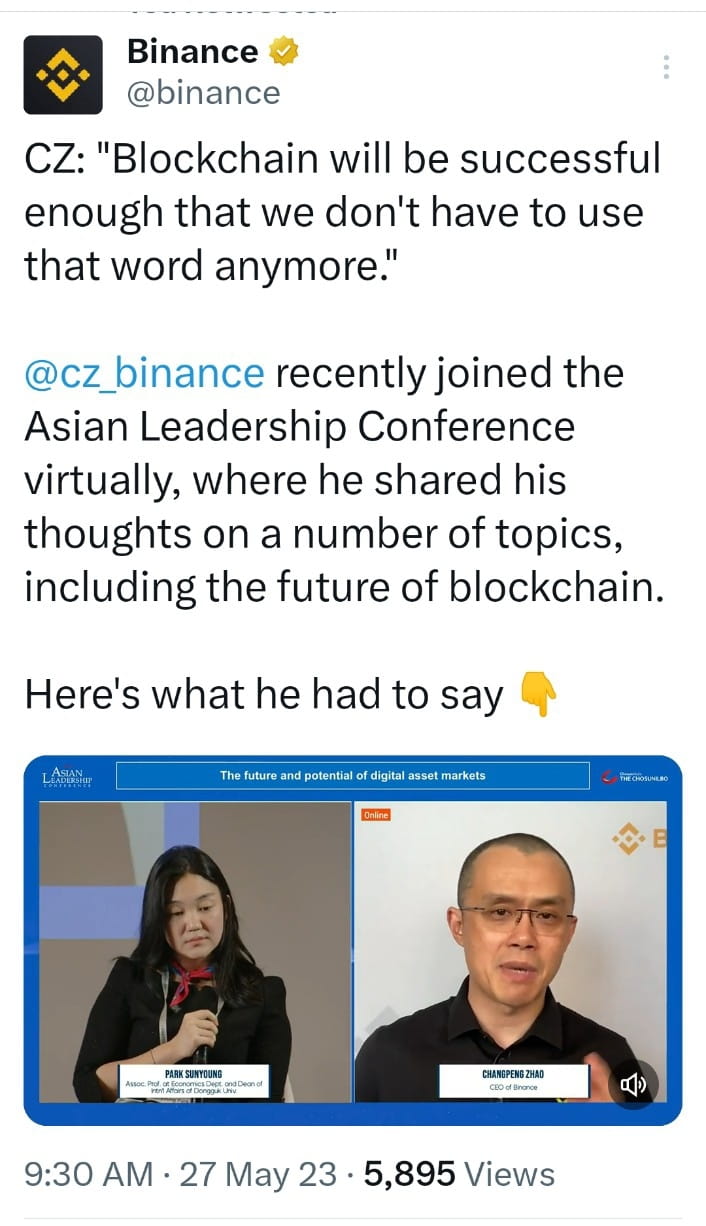 CZ: "Blockchain will be successful enough that we don't have | Aman Sai on Binance Square