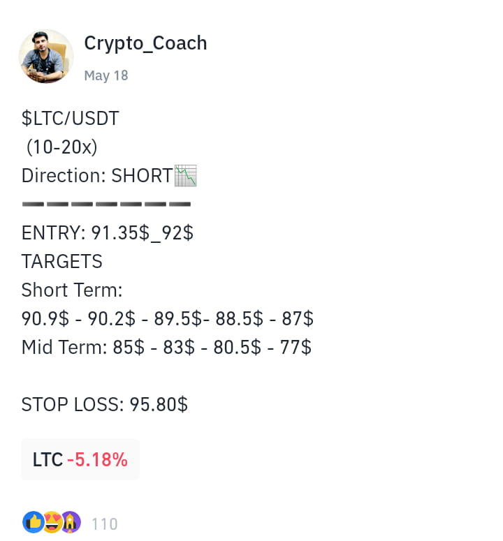#Binance #crypto2023 LTC/USDT TP3 Done Who was Enter To | Crypto_Coach on Binance Square