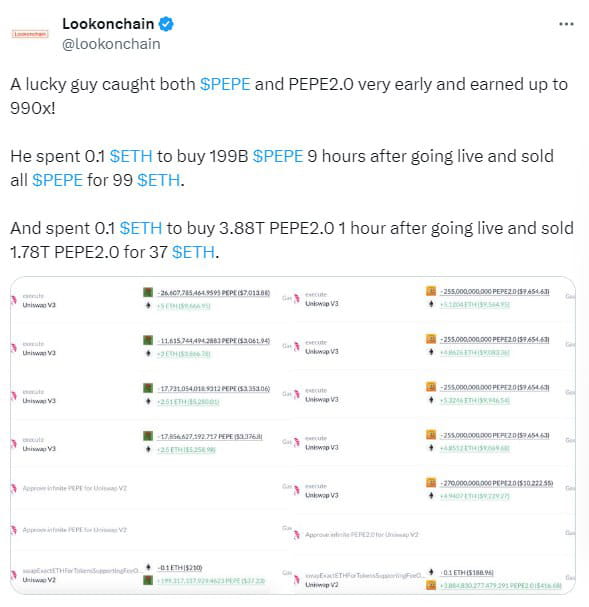 💰One lucky guy bought $PEPE and PEPE2.0 very early and ear | QYZMET on ...