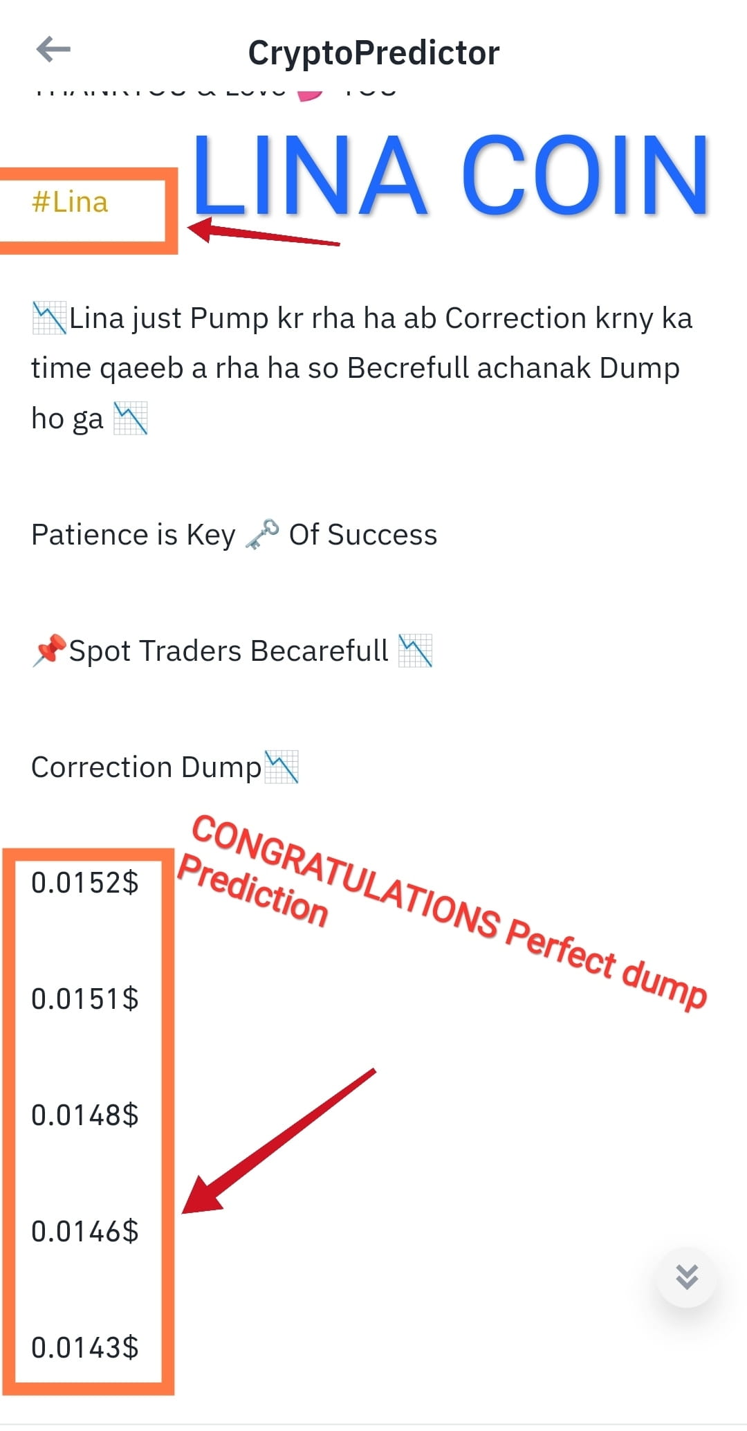 🏆💯 Perfect Dump Prediction 🏆 Coin Name #LINA Coin | CryptoPredictor on ...