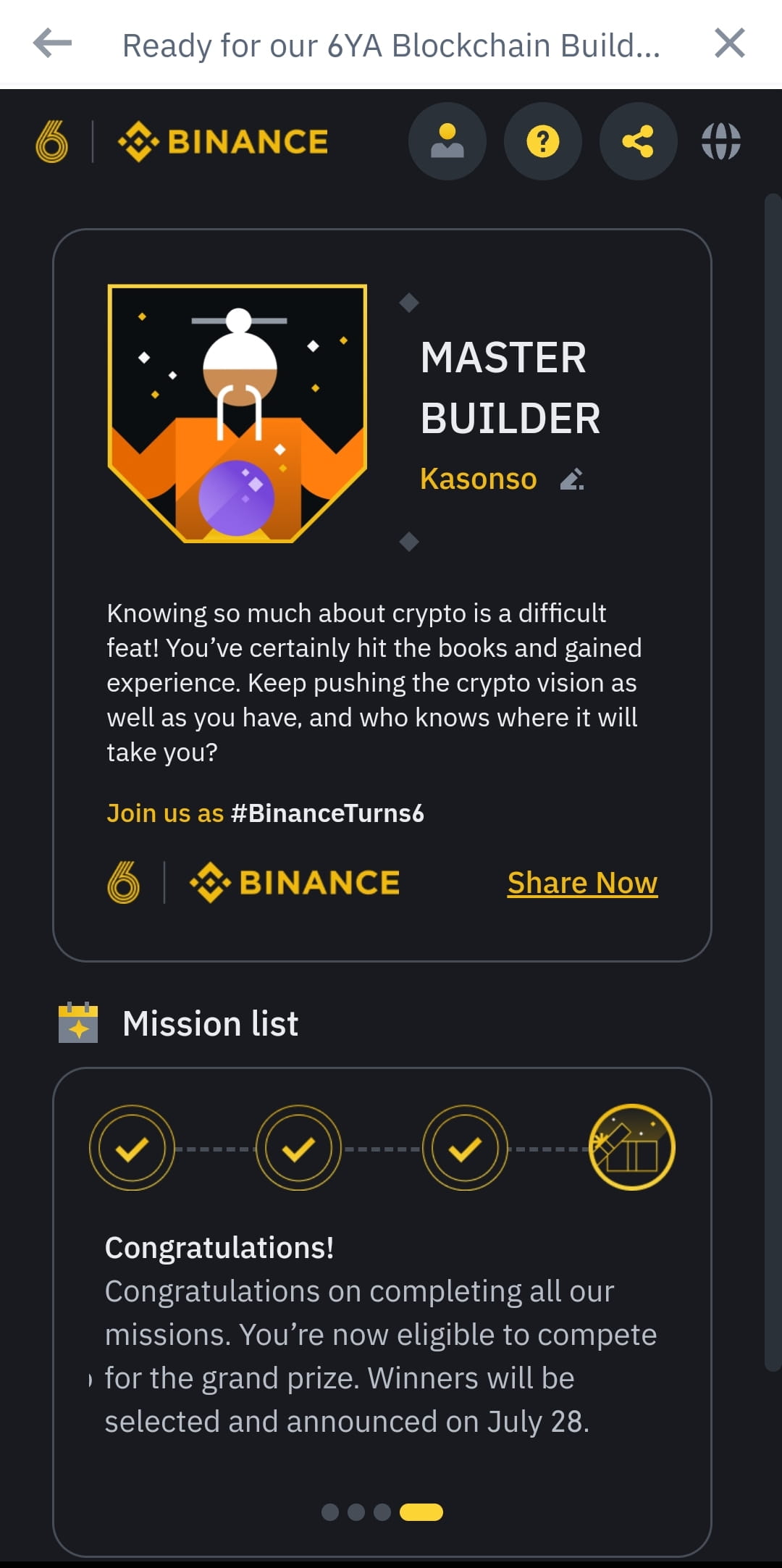 Today July 14, 2023, is special for Binance Exchange to cele | Kasonso-Cryptography on Binance ...