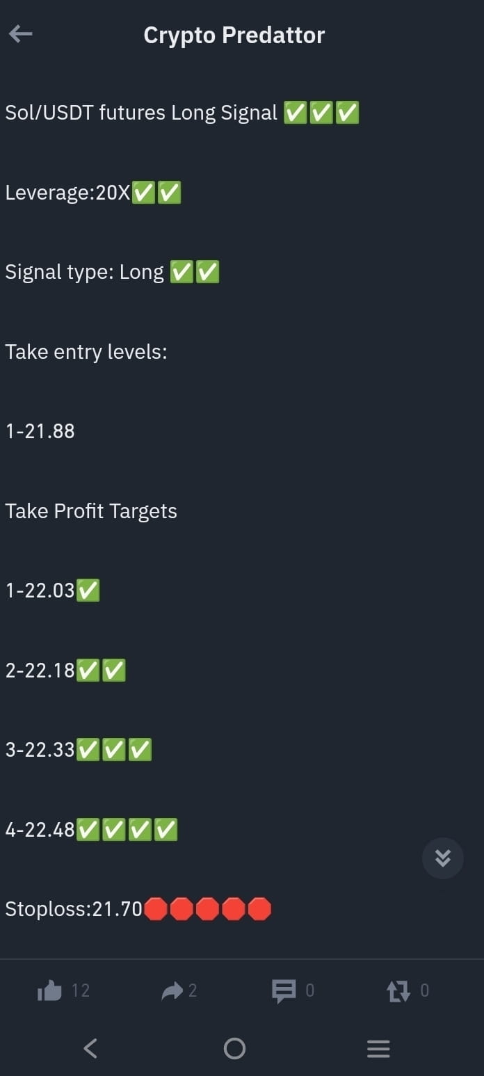SOL/USDT Long Signal Target 1 done Follow us for more u | Crypto Predattor on Binance Square