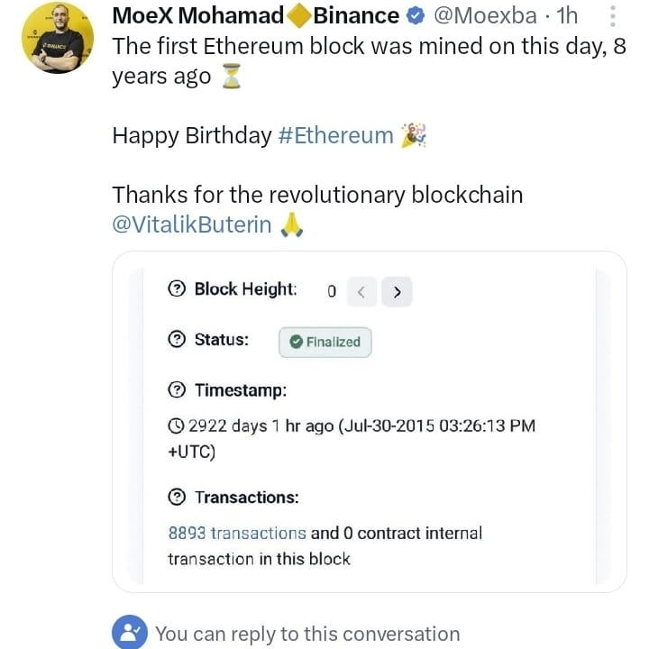 "The first Ethereum block was mined on this day, 8 years ago | Akahilz ...