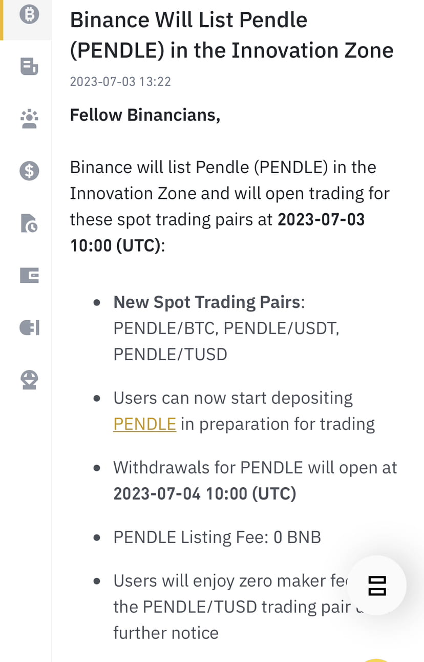 Binance sẽ niêm yết Pendle (PENDLE) trong Innovation Zone L | BinanciansVN on Binance Square