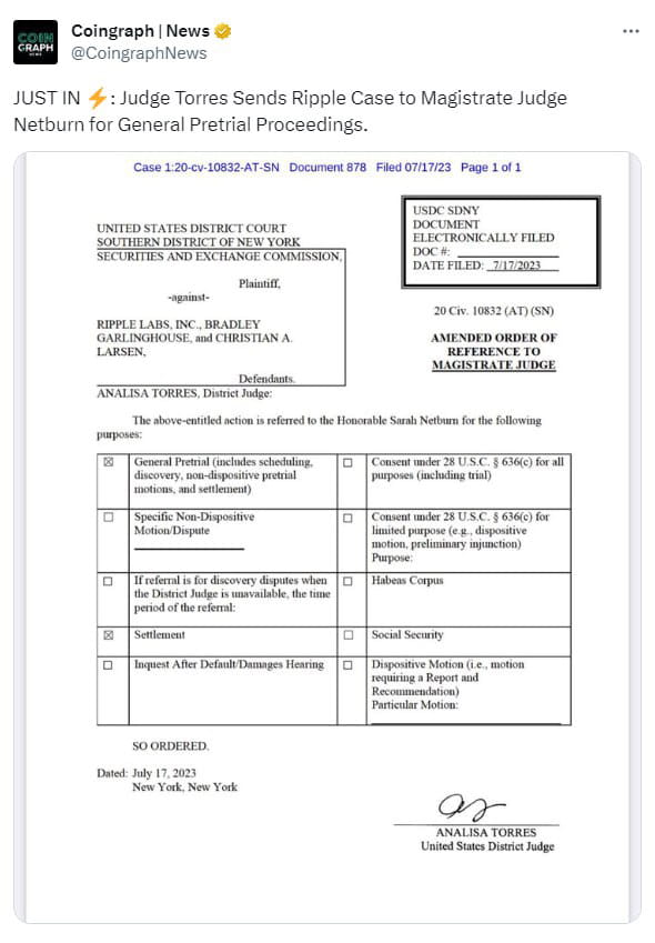 ⚖️Judge Torres referred the#Ripplecase to Magistrate Netburn | QYZMET ...