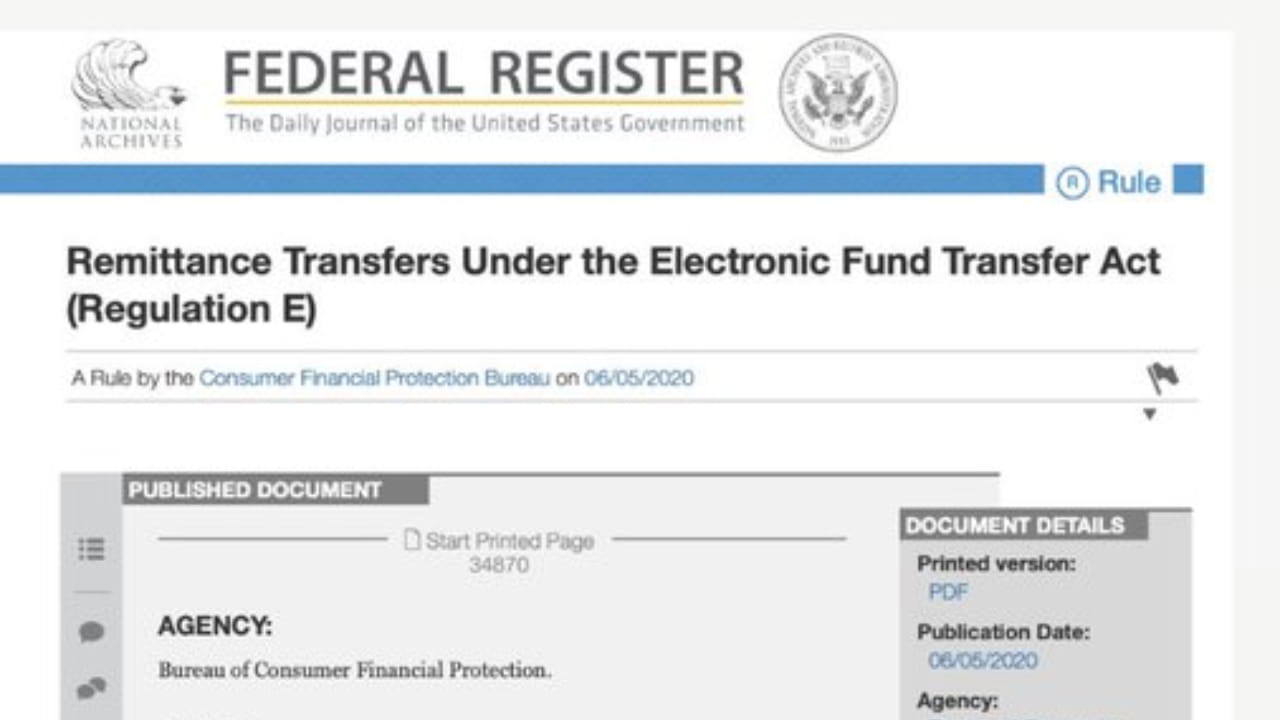 The Eletronic Fund Transfer Act, published by the FEDERAL REGISTER ...