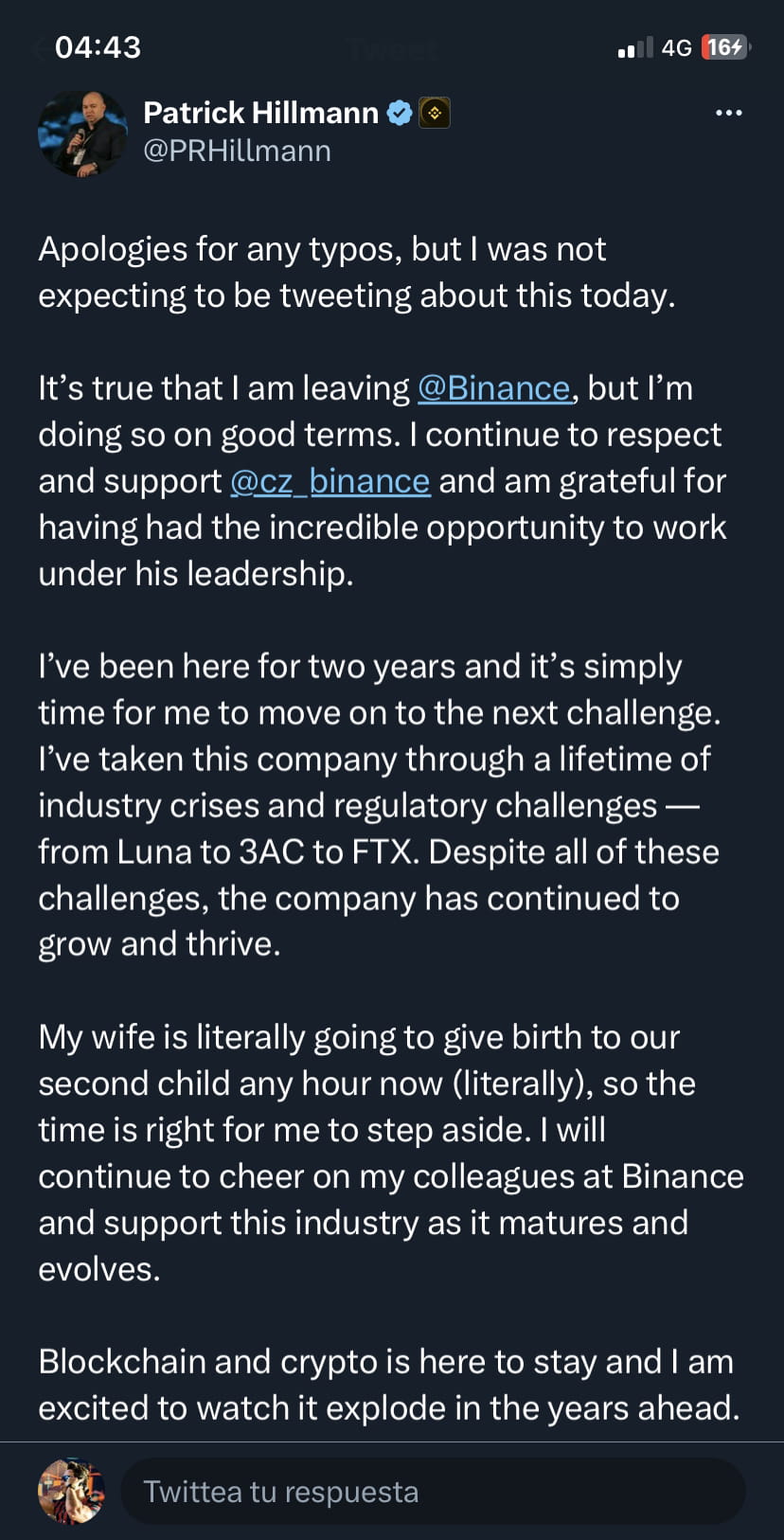 7/ Binance's chief strategist confirms his resignation. Patr | JONBTC ...