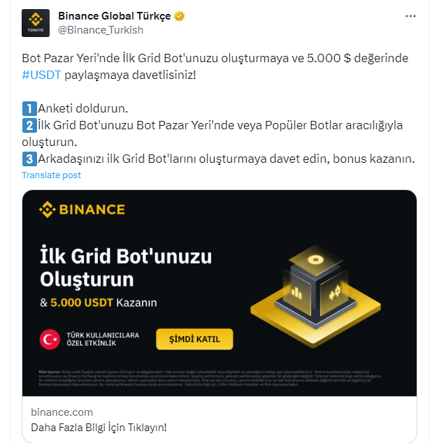 You are invited to create your First Grid Bot and share $5,0 | Parrot Bamboo Crypto on Binance ...