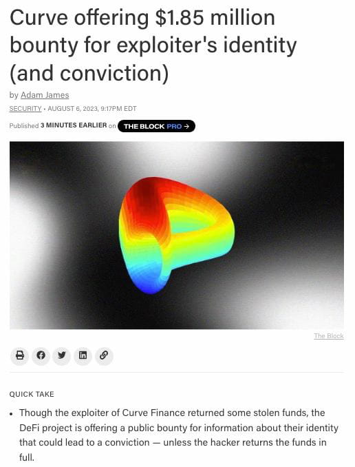 🚨 Curve offers a $1.85M reward to the person who finds the | Nghien ...