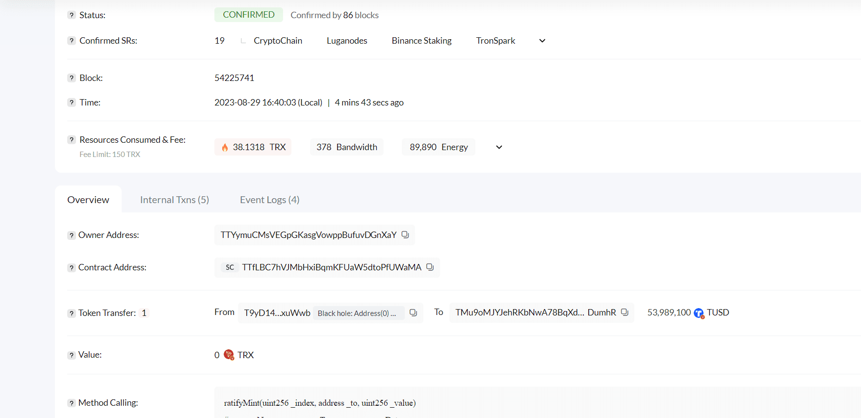 "Generation of 53,989,100 $TUSD Tokens Valued at 53,918,374 | EyeOnChain on Binance Square