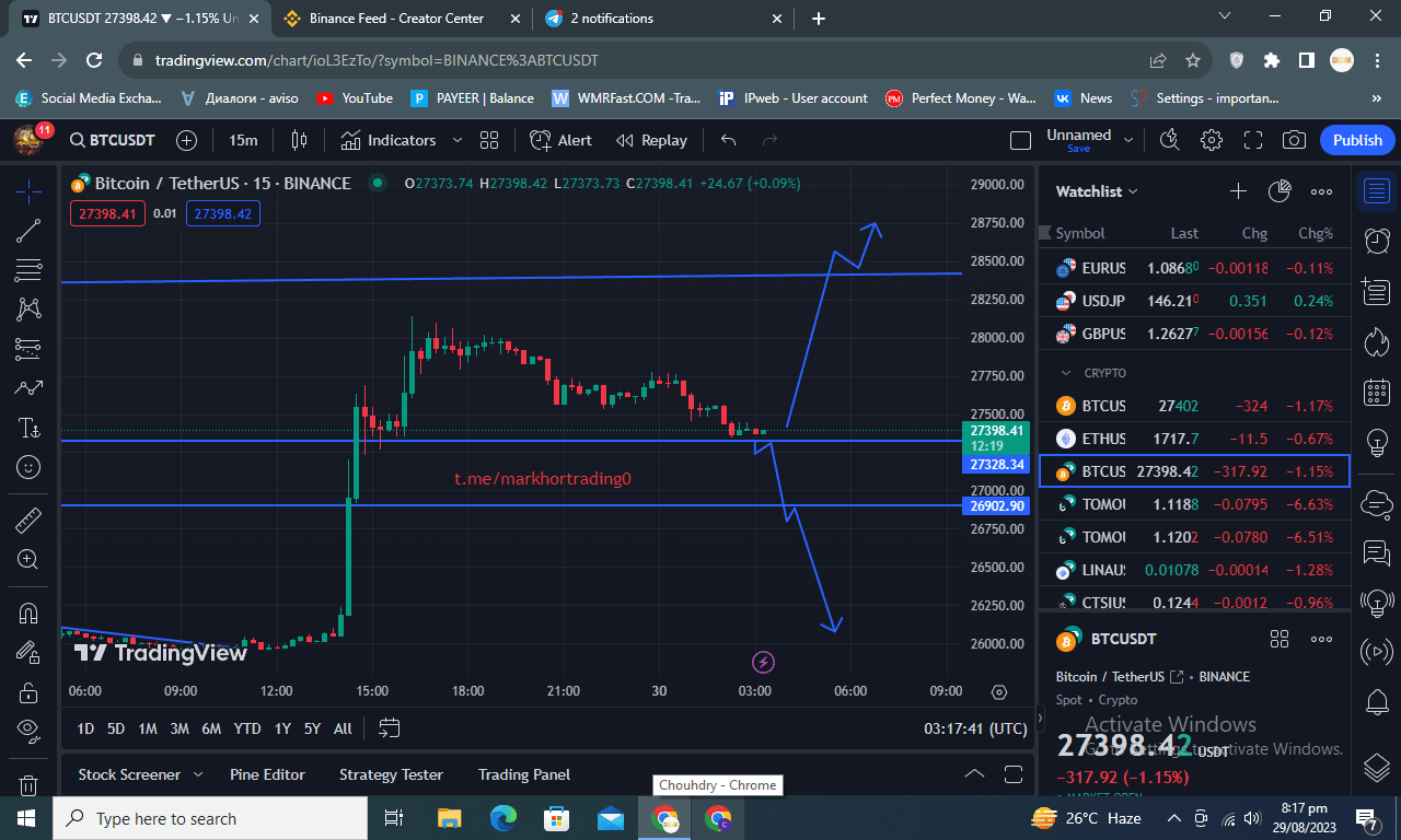 BTC/USDT Chart btc current support aria is 22300 current ...