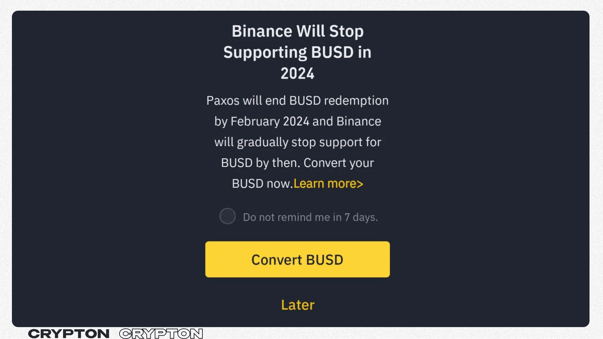 🔸 Binance will stop supporting BUSD The exchange said it w | CRYPTON on Binance Square