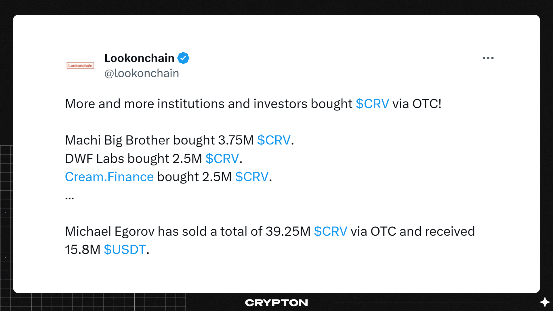 💰 Curve founder sells his tokens Mikhail Egorov has alread | CRYPTON on ...