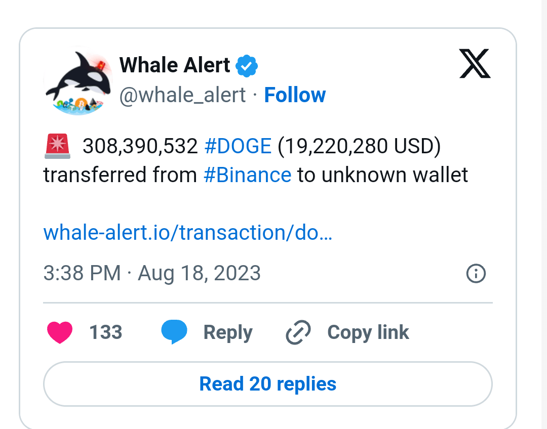 308.39M $DOGE ($19.22M) transfer out from Binance! WhaleAl | BoringNetizen on Binance Square