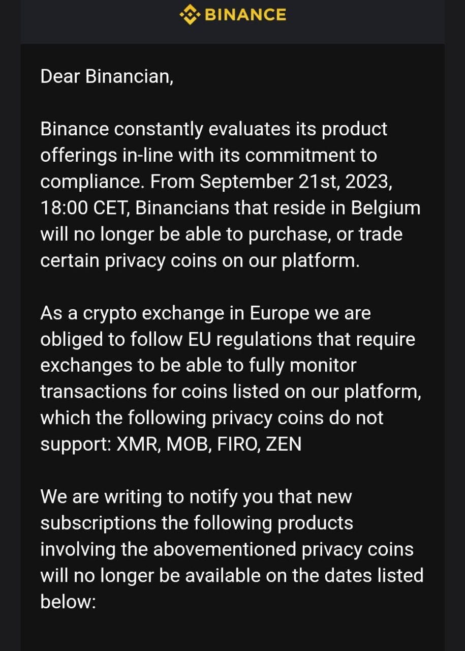 September 21 binance will remove coin2 privacy for users in ...