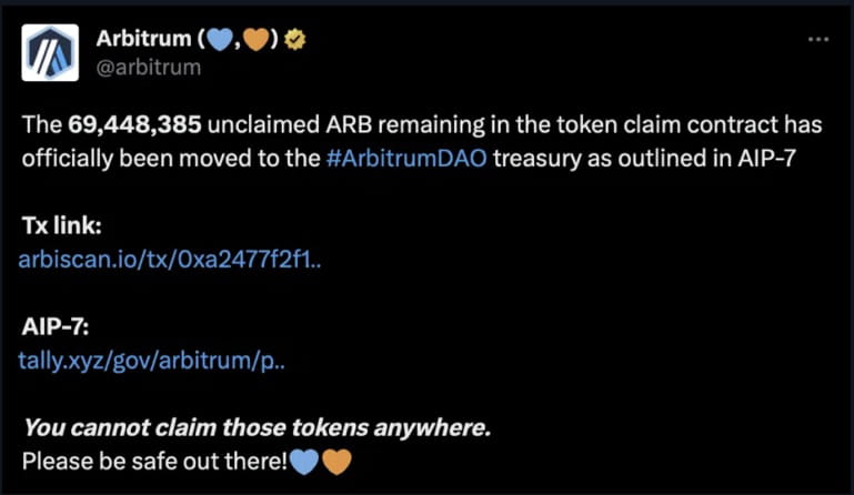 The Arbitrum team transferred 69 million ARB tokens to the p | CryptoUA on Binance Square
