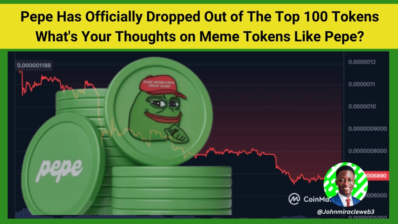 Pepe has officially dropped out of the top 100 tokens - Will Pepe goto ...