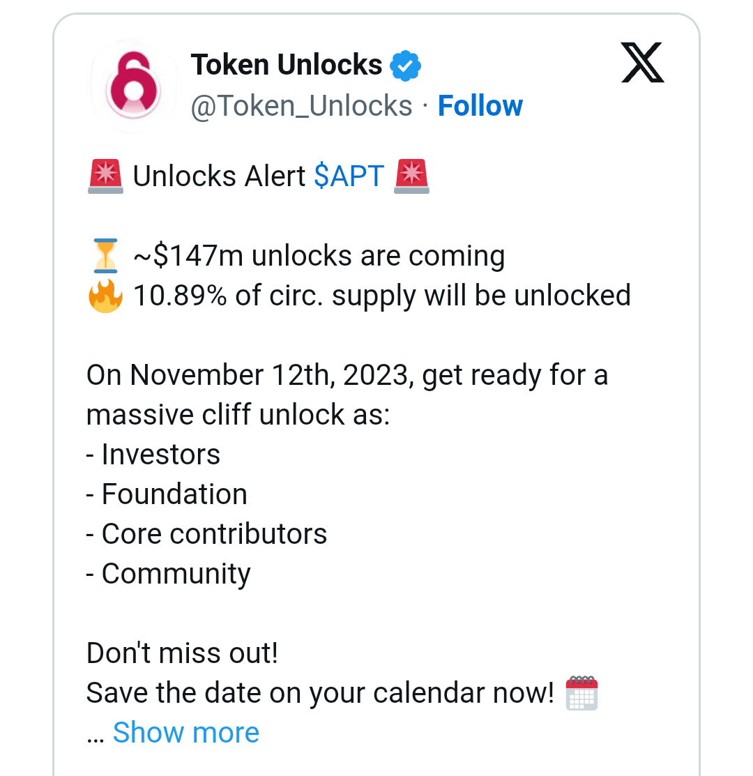Aptos Blockchain to Unlock 24.8M APT Tokens on November 12, | BoringNetizen on Binance Square