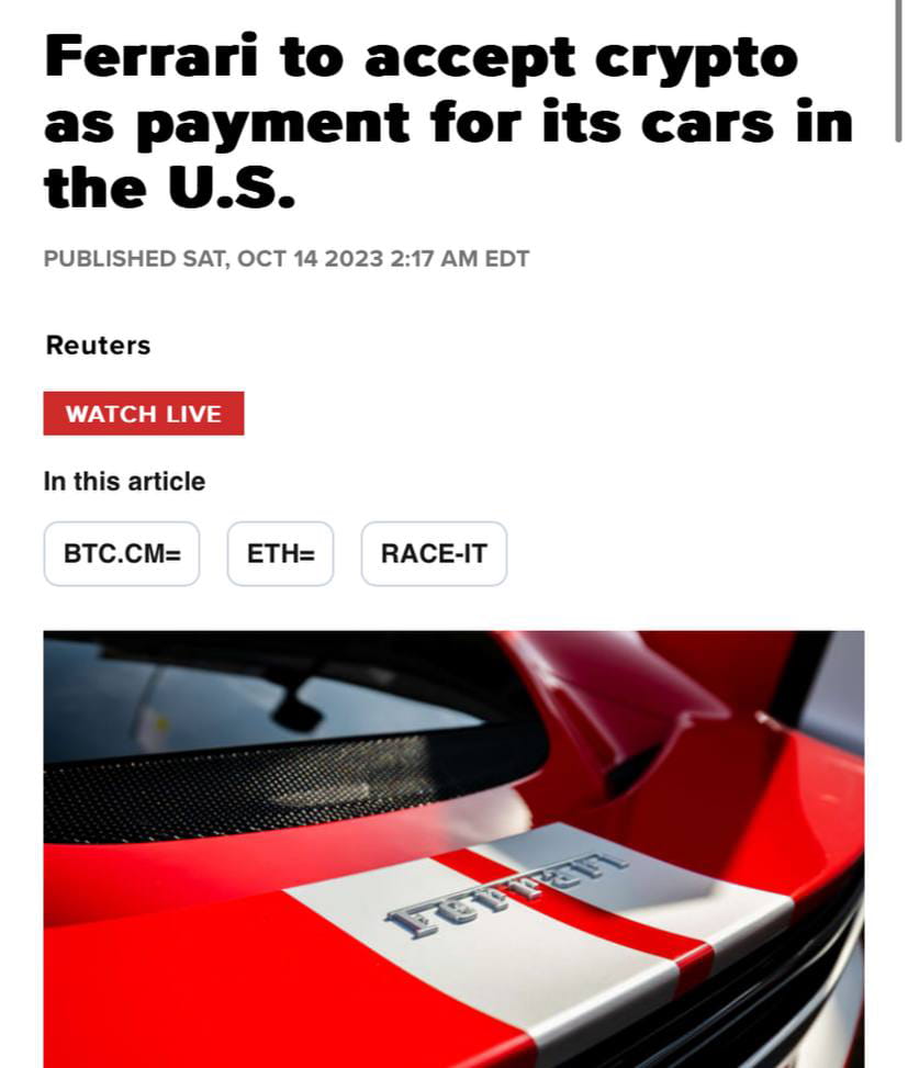 🏎️ Ferrari now accepts cryptocurrency for its cars in the U | Portable ...
