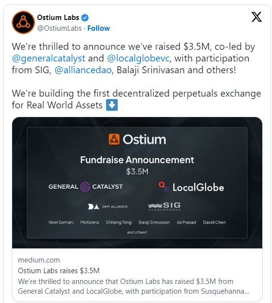 Ostium Labs Raises $3.5 Million to Revolutionize Real-World Asset Trading in the Crypto World ...