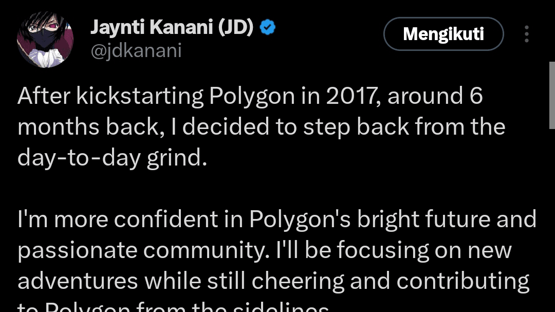Polygon co-founder steps down, will contribute 'from the side' | Ditha Angrainy on Binance Square