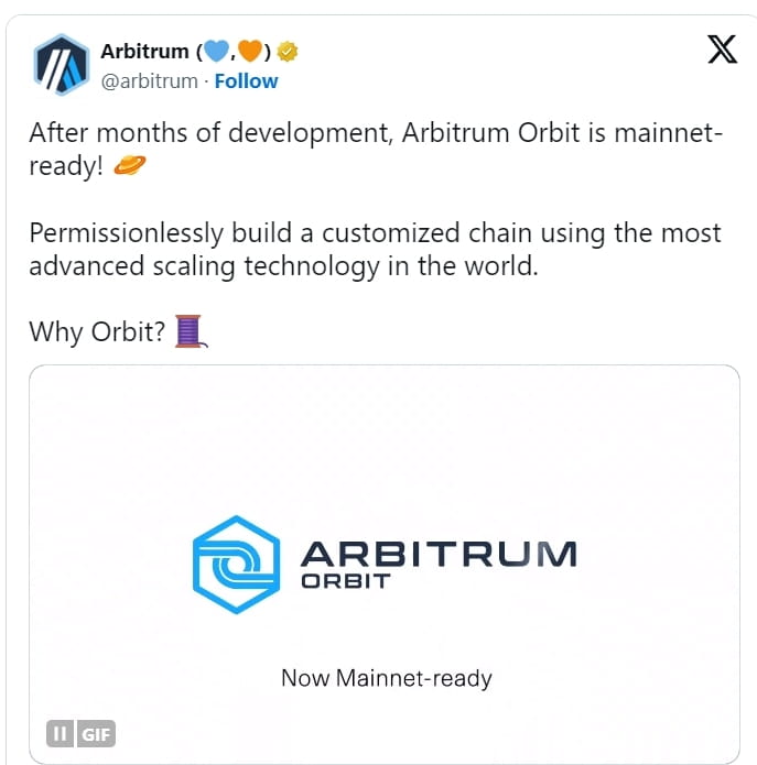 Developers cheer! Arbitrum Orbit mainnet is launched, custom chain dream comes true | Becomes ...