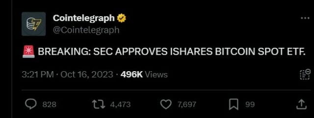 Fake News of BlackRock Bitcoin ETF Approval Abruptly Sent BTC to ...