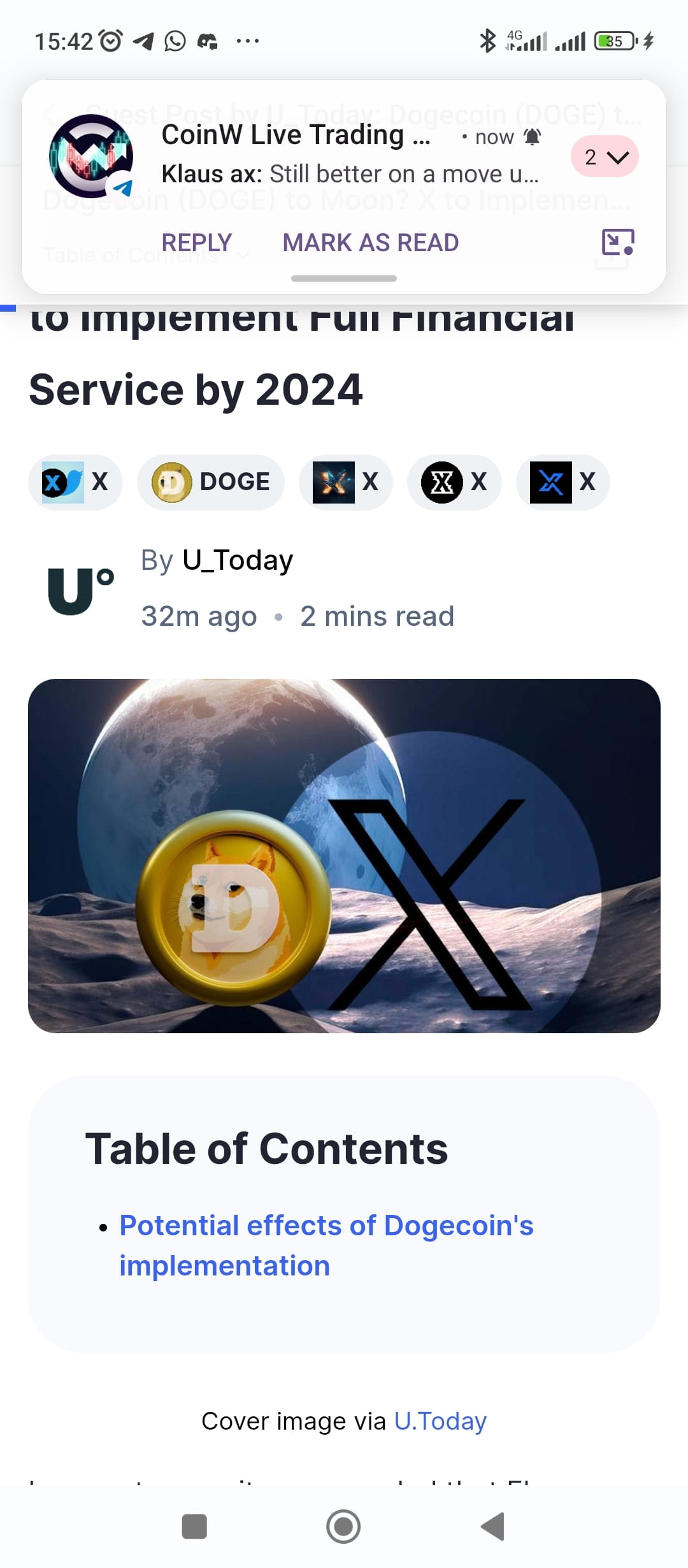 Dogecoin (DOGE) to Moon? X to Implement Full Financial Servi | Fxjo3 on ...