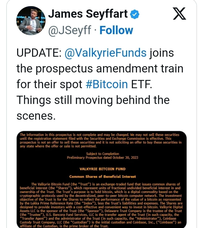 Crypto asset manager Valkyrie amends spot Bitcoin ETF filing | Crypto_Gurukul on Binance Square
