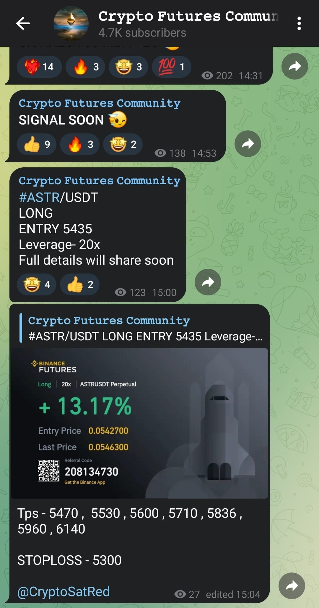 #ASTR/USDT LONG ENTRY 5435 Leverage- 20x Tps - 5470 , 5530 | Crypto Sat ...