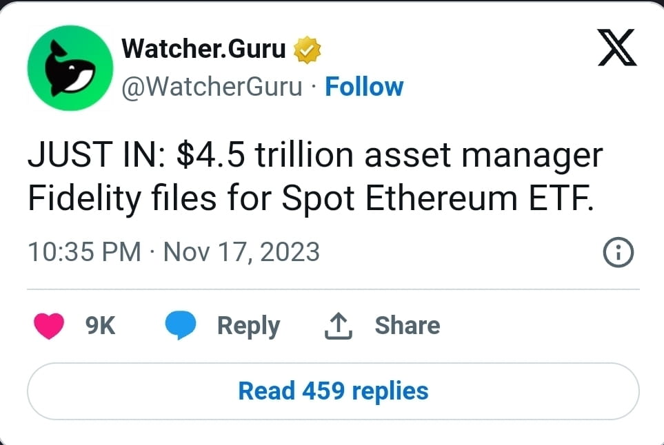 Fidelity Files for Spot Ethereum ETF with SEC $4.5 trillion | Crypto Scoop on Binance Square