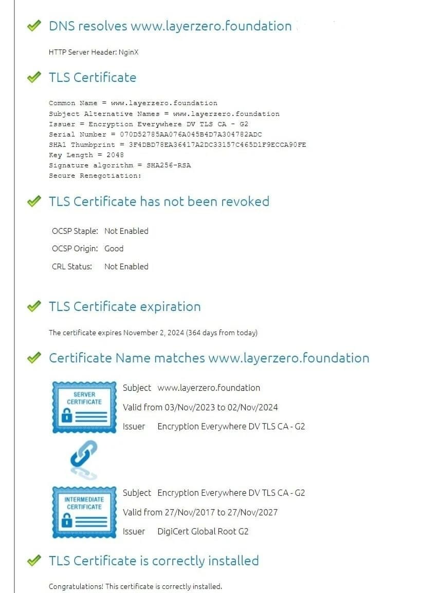 LayerZero has obtained the SSL certificate for layerzero.fou | Crypto PM on Binance Square