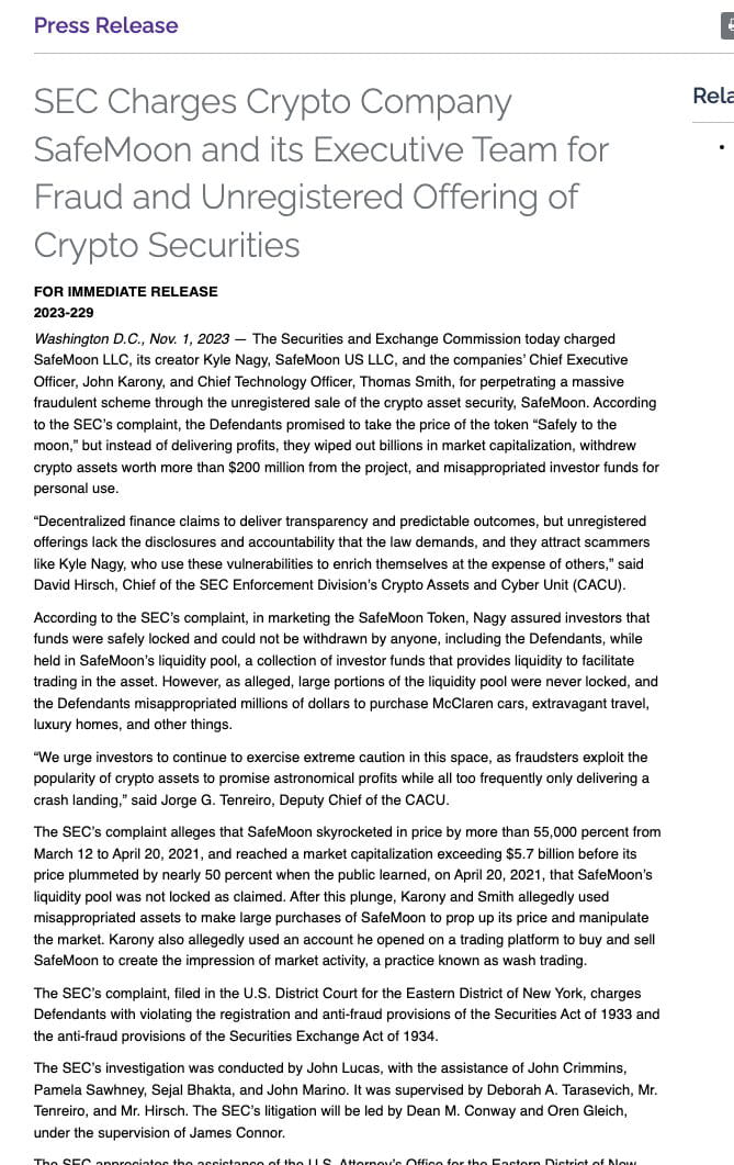 Breaking: SEC charges Safemoon and its executives with frau | CRYPTO ...