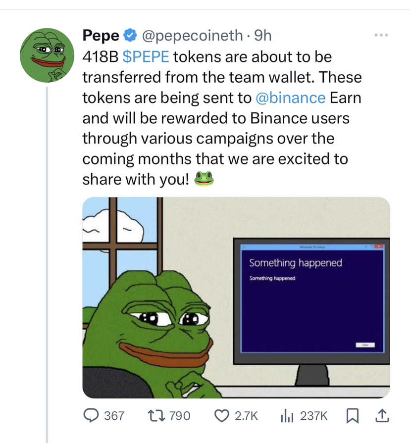 $PEPE creators changed how their wallet works, so now, onl | X mucaN on Binance Square
