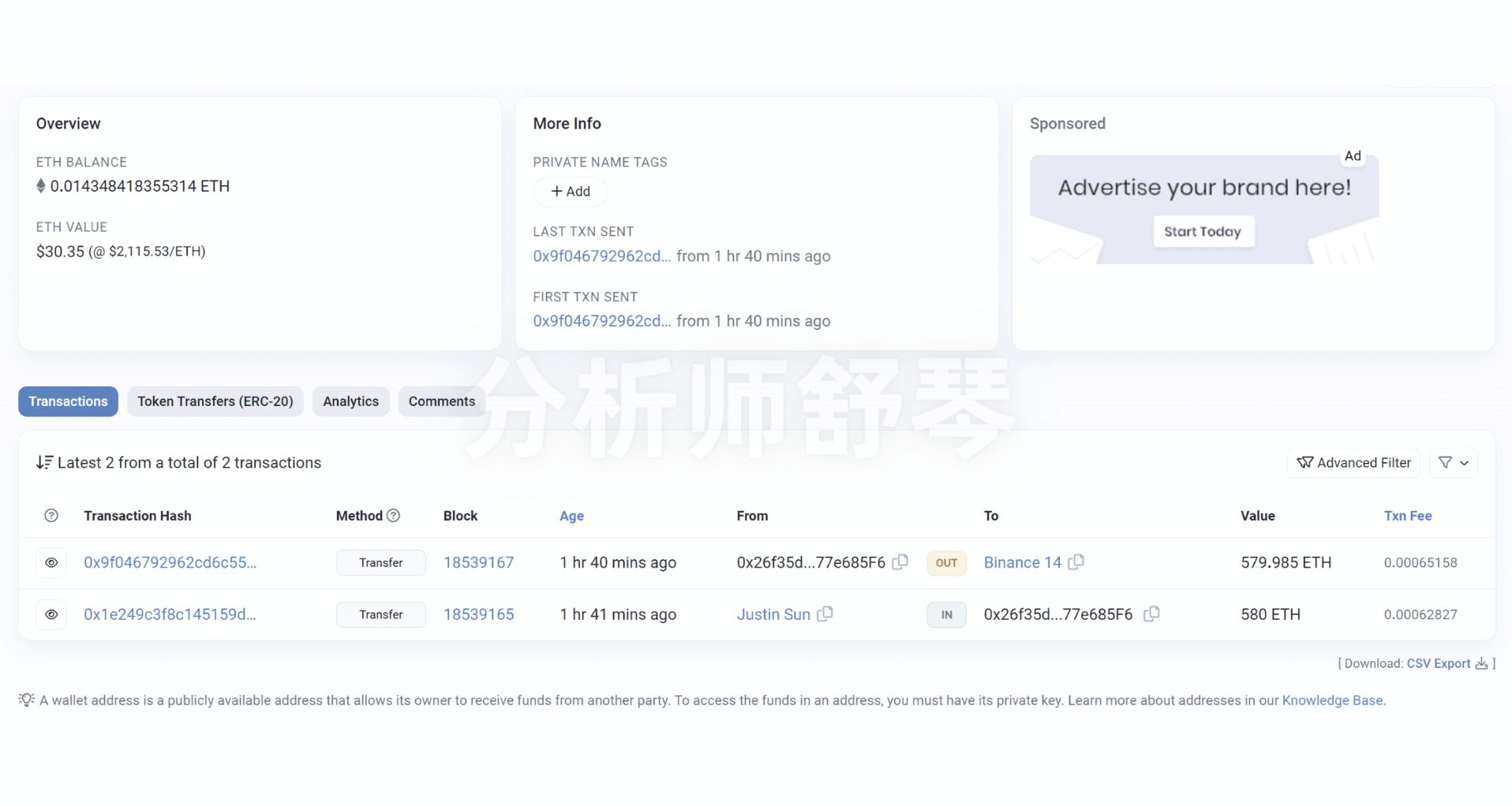 Justin Sun has shipped! Brother Sun just transferred 580 ETH | 分析师舒琴 on ...