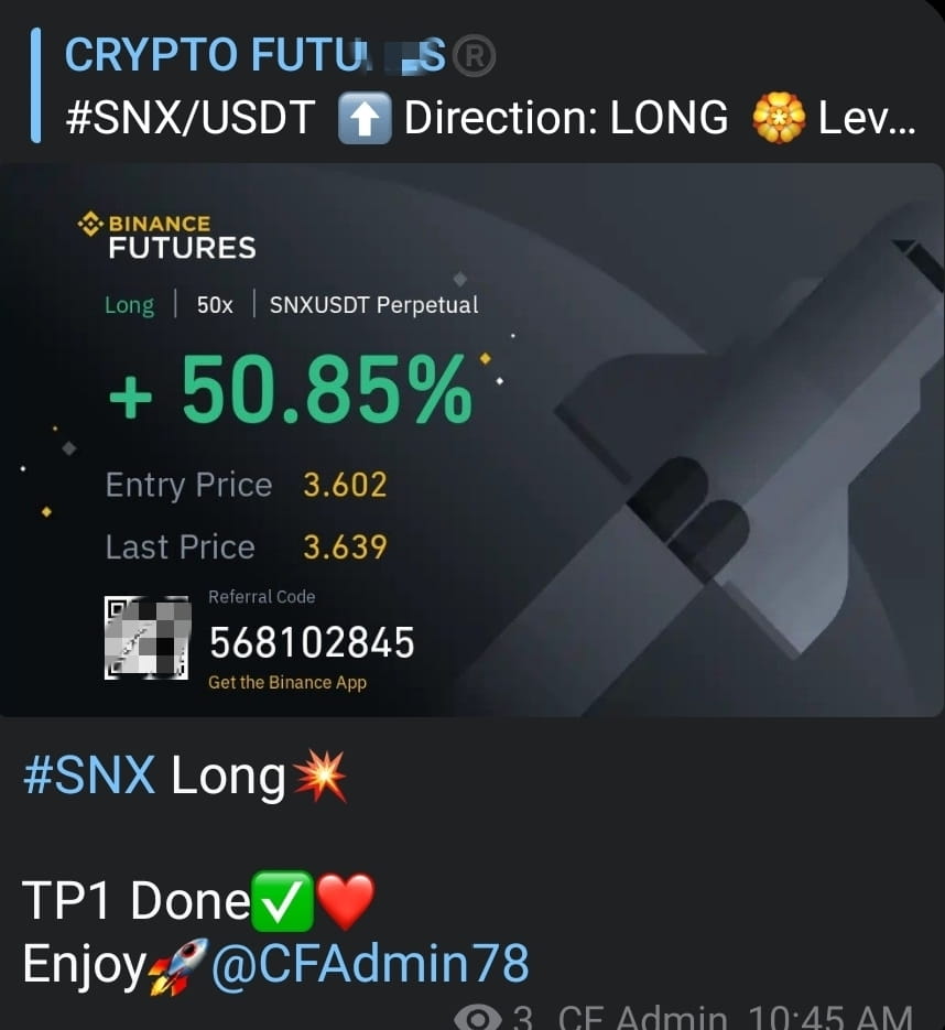 #SNX Long💥@CFAdmin78 TP1 Done ️ Enjoy 🚀🚀🚀 #BTC #Binan | Crypto Futures on Binance Square