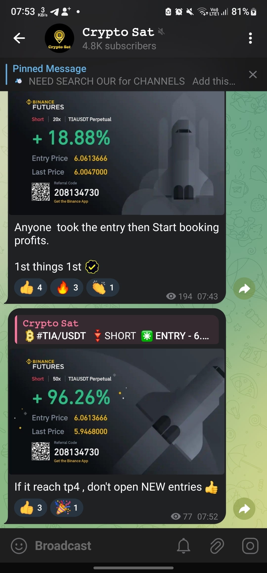 $TIA trade update If it reach tp4 , don't open NEW entries | Crypto Sat on Binance Square