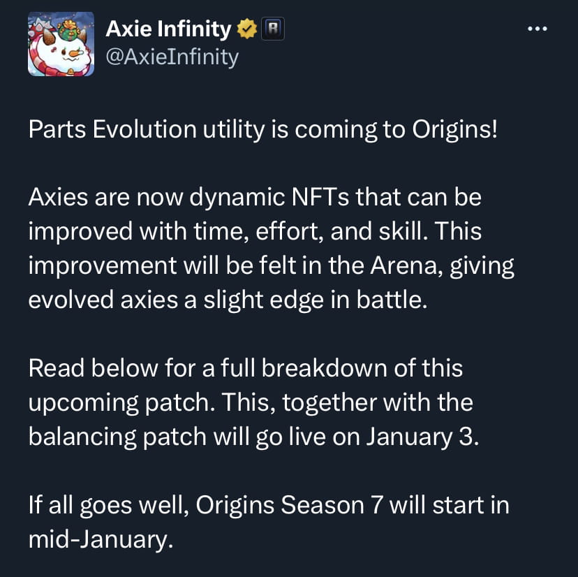 Axie Infinity Parts Evolution on January 3, 2024 #AXS #SLP | Maruko ...
