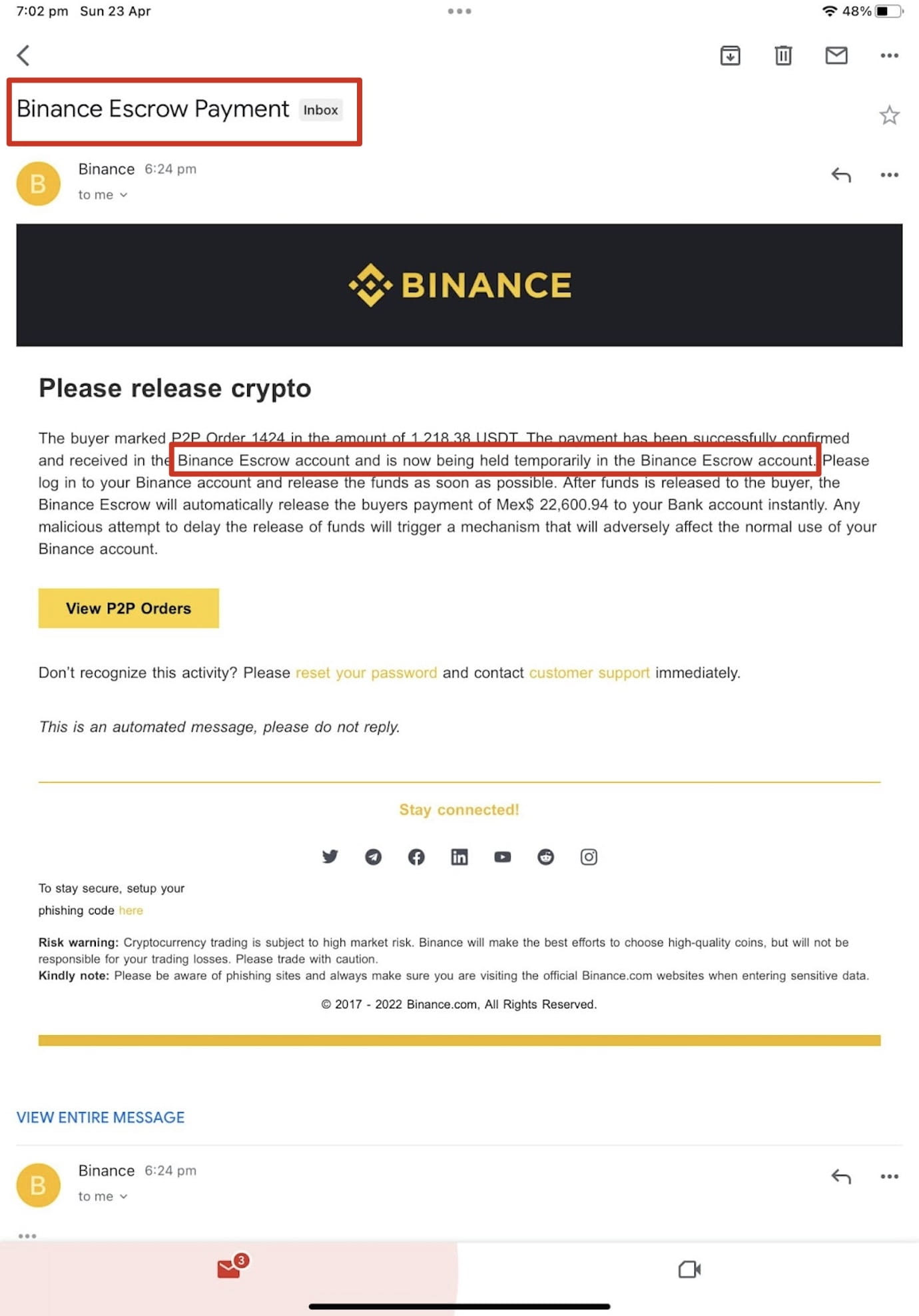 Beware of Fake P2P Email Scams Fake P2P email scams work by | Binance Risk Sniper on Binance Square