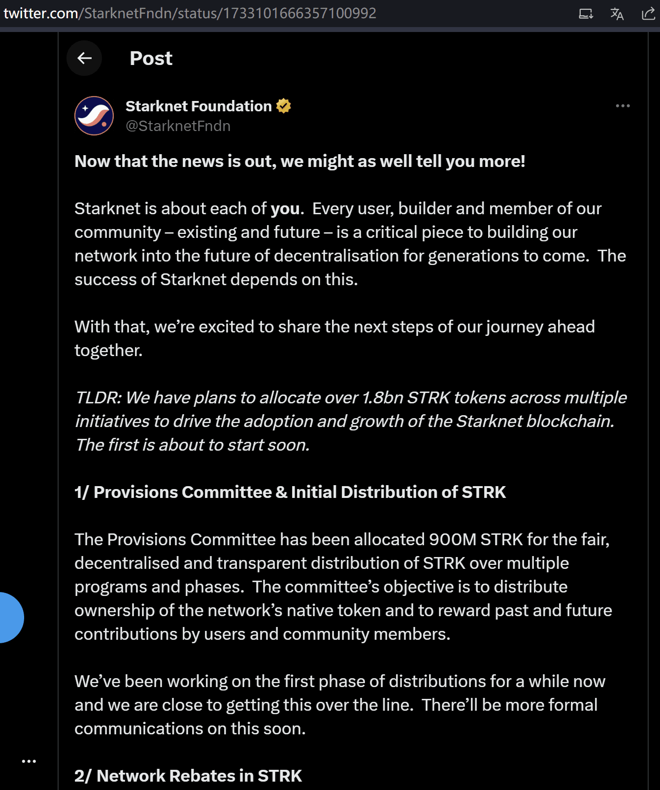 💸💸💸#Starknet Coin issuance plan The veteran #L2 public | 链狱 on Binance ...